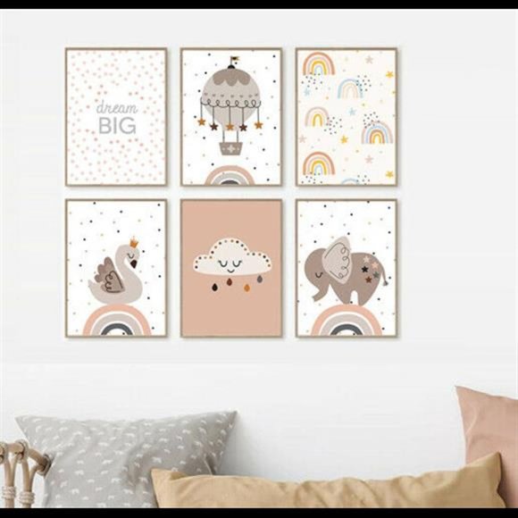 Art | Nursery Decor Swan Balloon Elephant Scandi Style Wall Art Set Of ...